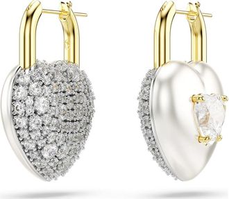 Swarovski Idyllia Drop-Ohrh&auml;nger Verschiedene Schliffe, Herz, Wei&szlig;, Goldlegierungsschicht