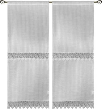 EuroStyle Paar Vorhänge Lille Leinenoptik Makramee halbdeckend Creme (60 x 240 cm)