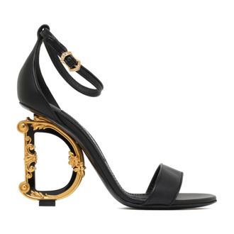 Dolce & Gabbana Femme, Chaussures, Noir, Taille: 37 EU Sandales Noires en Cuir &agrave; Talon Baroque