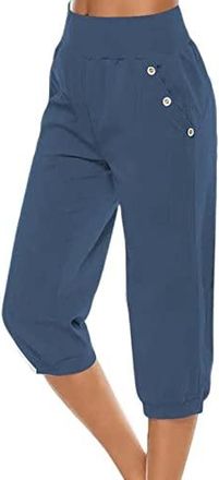 Generic Pantalon Court Femme Été Pantacourt Fluide Jambe Coton en Lin Pantalon de Jogging Legers pour Femme Pantalon de Longueur 3/4 à séchage Rapide Pantalon