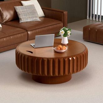 Generic Runder Couchtisch in Trommelform mit verstecktem Stauraum, Mid-Century-Modern-Design, runde, geriffelte Couchtische mit stabilem Gestell f&uuml;r Wohnzimme