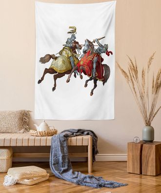 Abakuhaus Bunt Wandteppich und Tagesdecke, Mittelalter Ritter aus Weiches Mikrofaser Stoff Waschbar ohne Verblassen Digitaldruck, 140 x 230 cm, Weiß Grau Braun