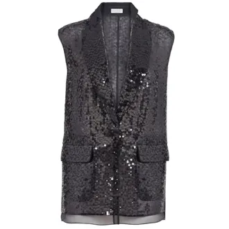 Brunello Cucinelli Pailletten-Seidenweste - - Jackets - Damen - Schwarzk - S