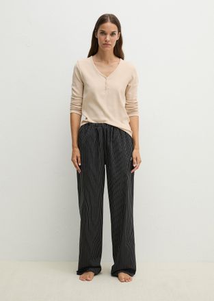 Marc O'Polo Pyjama MARC OPOLO Mix & Match Cotton, Damen, Gr. XL, beige (hellbeige, schwarz gestreift), Jersey, Obermaterial: 95% Baumwolle, 5% Elasthan, Homewear-