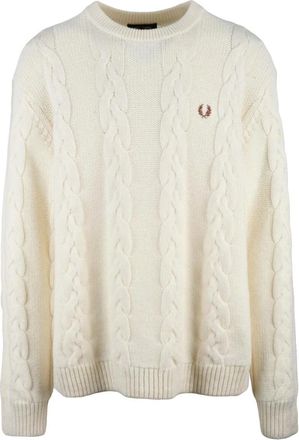 Fred Perry Homme, Pulls, Blanc, Taille: XL Maglione Intrecciato Girocollo