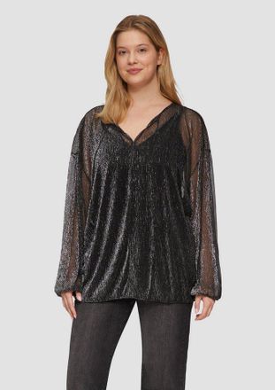 s.Oliver Langarmbluse Bluse Transparente Meshbluse mit Glitzergarn und &uuml;berschnittenen Schultern