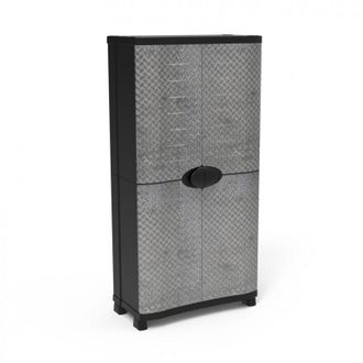PEGANE Armoire meuble de rangement 4 &eacute;tag&egrave;res int&eacute;rieur/ext&eacute;rieur coloris Noir/M&eacute;tal - Longueur 90 x Profondeur 45 x Hauteur 184 cm