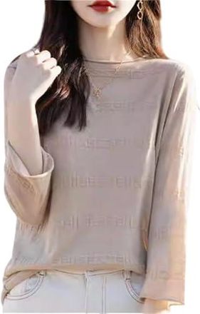 Generic Pull Femme Manches 3/4 Col Rond Léger Haut Tricoté Printemps Décontracté Tendance(Beige,X-Large)