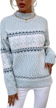 Generic Pull en tricot &agrave; manches longues pour femme - Chaud - Col rond - Coupe ample, bleu, XXL