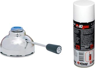 Kisag Sicherheits-Gasbrenner Kisag 1 KW f&uuml;r alle herk&ouml;mmichen Fondue Rechaud Gestelle & Kigas 400ml Nachf&uuml;llflasche Ersatzgas