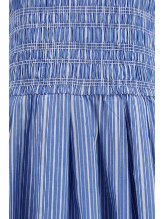 Ganni Womens Striped Cotton Dress Nouvean Navy