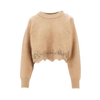 Chlo&eacute; Kurzer Pullover aus Wolle und Kaschmir mit Spitze - - Knitwear - Damen - Beige - S