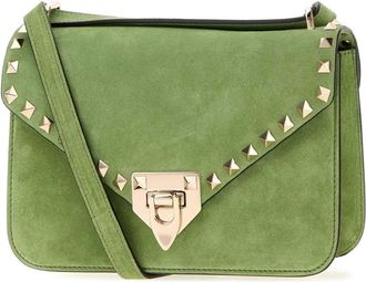 Valentino Garavani Womens Green Suede Rockstud Crossbody Bag Clearedmint Borse A Tracolla