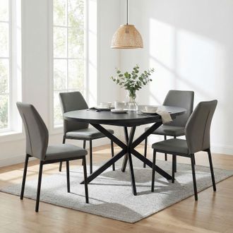 IDIMEX Essgruppe Chester/GINOVA mit ausziehbarem Tisch und 4 St&uuml;hlen, Schwarz/Grau - Esstisch ausziehbar, Pflegeleichte Materialien, modernes Design, Esszimm