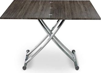 Menzzo Carrera Couchtisch, aufklappbar, Holz/Edelstahl, 57/100 x 100/114,2 x 39/76,3 cm, Holz, Vintage Marron, L100/114,2 x P57/100 x H39/76,3 cm