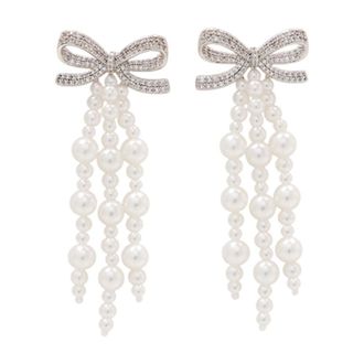 Self Portrait Womens Bow Pearl Waterfall Earrings Self Portrait Synthetic Ivory Jewelry-Watches