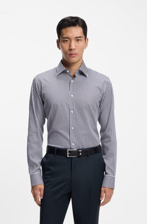HUGO BOSS Businesshemd BOSS JOE Kent, Herren, Gr. 41, N-Gr, dunkelblau404, Web, Obermaterial: 100% Baumwolle, gestreift, regular fit h&uuml;ftbedeckend, 2-Knopf-Mans