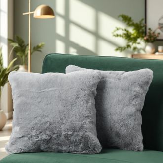 Paco Home 2er Set Kissenbezug Kunstfell Flauschig Deko Wohnzimmer Couchkissen Kissenhülle Schlafzimmer Boho Waschbar, Farbe:Grau, Sets:2pcs-Set