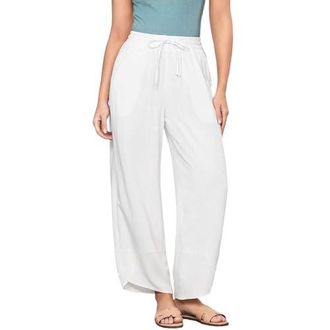 Generic Pantalon en lin pour femme, taille haute, jambes larges, d&eacute;contract&eacute;, &agrave; enfiler, taille &eacute;lastique, pantalon court d&eacute;t&eacute; avec poches, blanc, XXL