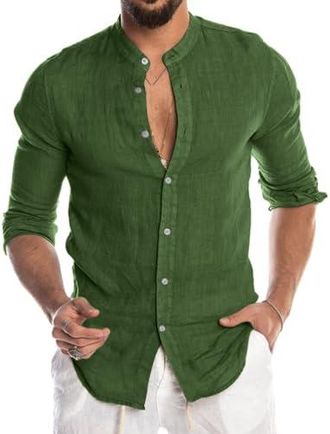 TOMWELL Chemisie Homme Eté à Manches Longues Chemise Loose Fit Col en V Henley Shirts Casual Chemise de Plage Classique Tops Mode Respirant Vintage Ample E Ve