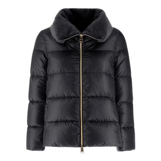 Herno Schwarze Nylon Stepp Faux Fur Jacke - - Jackets - Damen - Schwarzk - XL
