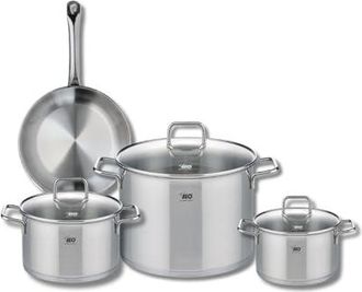 Fackelmann ELO 9694650 Batterie de cuisine 4 pi&egrave;ces, Ensemble de 1 Po&ecirc;le de cuisson 24 cm et 3 faitouts 16, 20 et 26 cm Elo Profi Citrin, inox, induction, Gris