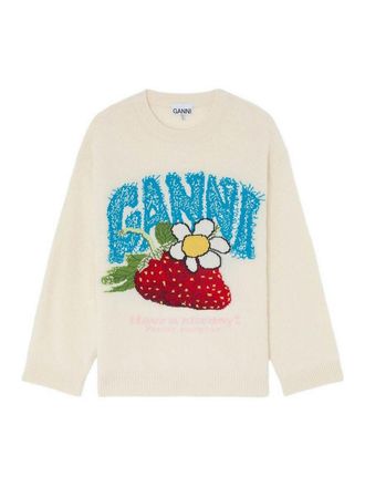 Ganni Pull Col Rond - Blanc