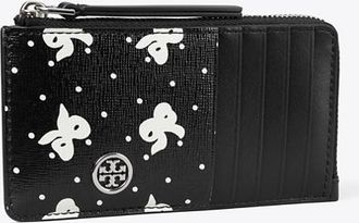 Tory Burch Damen Bedrucktes Robinson Kartenetui mit Rei&szlig;verschluss oben