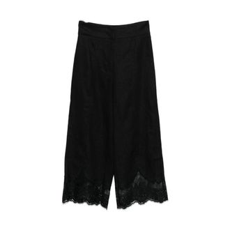 Twinset Femme, Pantalons, Noir, Taille: 40 FR Pantalon Corsaire en Lin avec Dentelle