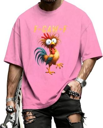 Generic T-shirts drôles pour hommes - T-shirt à col rond drôle de coq décontracté tendance en coton dété F Caw F chemise voyage streetwear, rose foncé, XXL