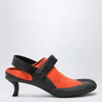 Loewe Safrangelb/schwarze Dive Slingback-Pumps aus Veloursleder