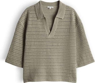 OPUS Sweatshirt Sweatshirt aus Sweatware mit H&auml;keloptik Lockerer Schnitt, Polokragen, verk&uuml;rzte L&auml;nge