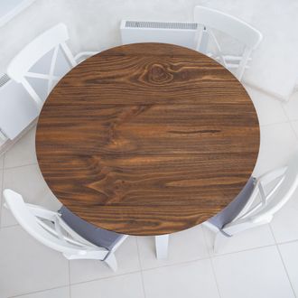 Abakuhaus Hölzern Elastisches Rundtischtuch, Natur Wald Bäume Kunst, Rundum-elastische Stofftischdecke, 114 cm - 142 cm, Braun