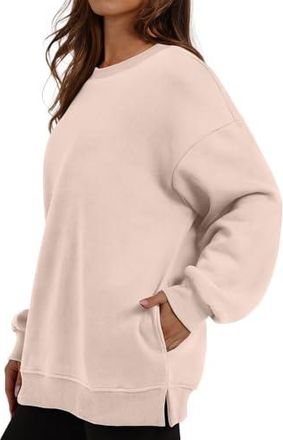 Generic Sweat-shirt pour femme - Pull long sans capuche - Pull surdimensionn&eacute; pour femme - Veste de sport et de sport, beige, XL