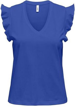 Only Onlmay Life S/S Frill Top Box JRS Col en V, Bleu Dazzling, XS