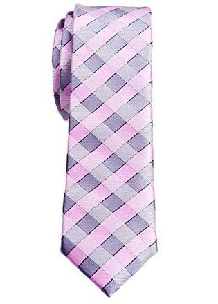 Retreez Cravate Fine Slim &Agrave; carreaux Classique Tiss&eacute;e en Microfibres de Rose et Gris