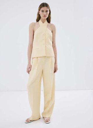 Mango Top lin boutons jaune - Femme - XXS - MANGO