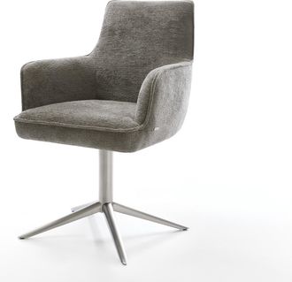 DELIFE Drehstuhl Heira-Flex mit Armlehnen Boucl&eacute; Soft Schlamm Fu&szlig;kreuz Edelstahl 360&deg; drehbar Wippfunktion Taschenfederkern, Esszimmerst&uuml;hle