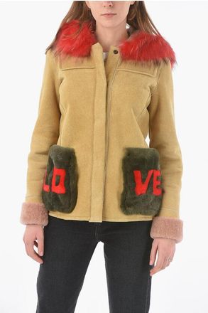 HISTORY REPEATS Shearling Jacket with Real Fur Pockets size 42