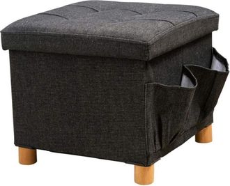 Generic Marineblauer Klappbarer Ottoman-Fußhocker Mit 33-l-Aufbewahrungsbox, Sitzkissen, Hocker, Schuhbank, Wohnzimmersitz, 38 X 38 X 38 cm(Black)