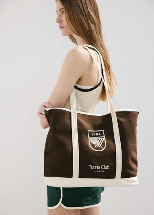 Mango Sac cabas message brod&eacute; marron - Homme - Taille unique - MANGO MAN