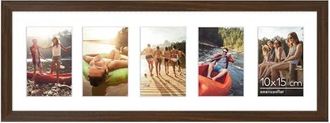 Americanflat Bilderrahmen Collage 10x15 cm Walnuss - Bilderrahmen 20x61 cm mit Passepartout f&uuml;r F&uuml;nf 10x15 cm Fotos - Fotorahmen f&uuml;r Mehrere Bilder der Familie - V