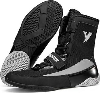 Generic Eestfy Chaussures de Boxe Montantes Maintien Cheville l&eacute;g&egrave;res Maille Respirante Bottes adh&eacute;rentes pour comp&eacute;tition entra&icirc;nement Muay tha&iuml; Lutte,Noir,4