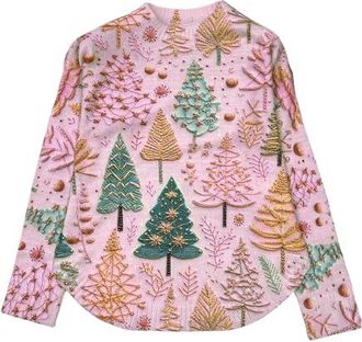 Generic Joli pull de Noël imprimé 2025 pour femme, motif sapin de Noël, pull fantaisie pour femme, coupe ample, col rond, pull dhiver décontracté, doux, chaud