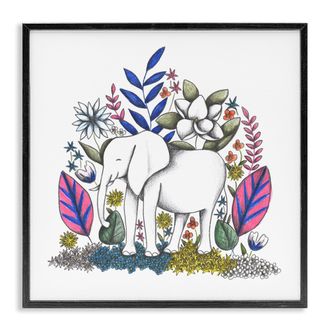 Stupell Industries Elefant in der Mitte der Blumen, gerahmt, Giclée-Kunst, Design von Cecilia Battaini, 61 x 61 cm, Schwarz
