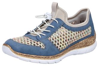 Rieker Slip-On Sneaker RIEKER, Damen, Gr. 42, blau (blau, creme), Lederimitat, Textil, Schuhe, Slipper, Freizeitsneaker, Halbschuh mit Schnellverschluss