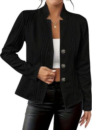 Minetom Blazer Femme Automne Hiver Manches Longues Travail Bureau Veste de Costume Tailleur avec Boutons A Noir L