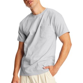 Hanes Beefy, Heavyweight Cotton Pocket Tee f&uuml;r Herren, Full-Cut T-Shirt, 1er oder 2er Pack, Leichter Stahl, 1 St&uuml;ck, L