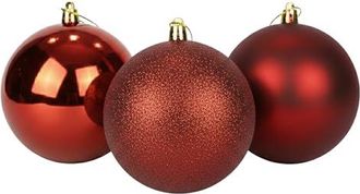Shatchi 25 cm/3 gro&szlig;e, dunkelrote Weihnachtskugeln, PVC, bruchsicher, gl&auml;nzend, matt, glitzernde Oberfl&auml;che, Weihnachtskugeln, Ornamente, sortiertes Set, Fest