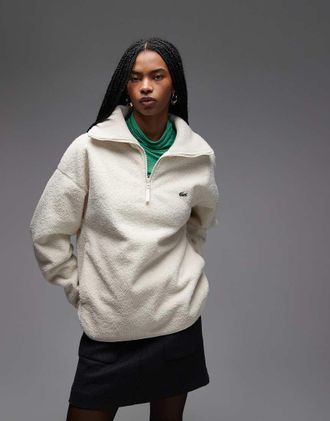 Lacoste Sweat oversize à col zippé - Blanc